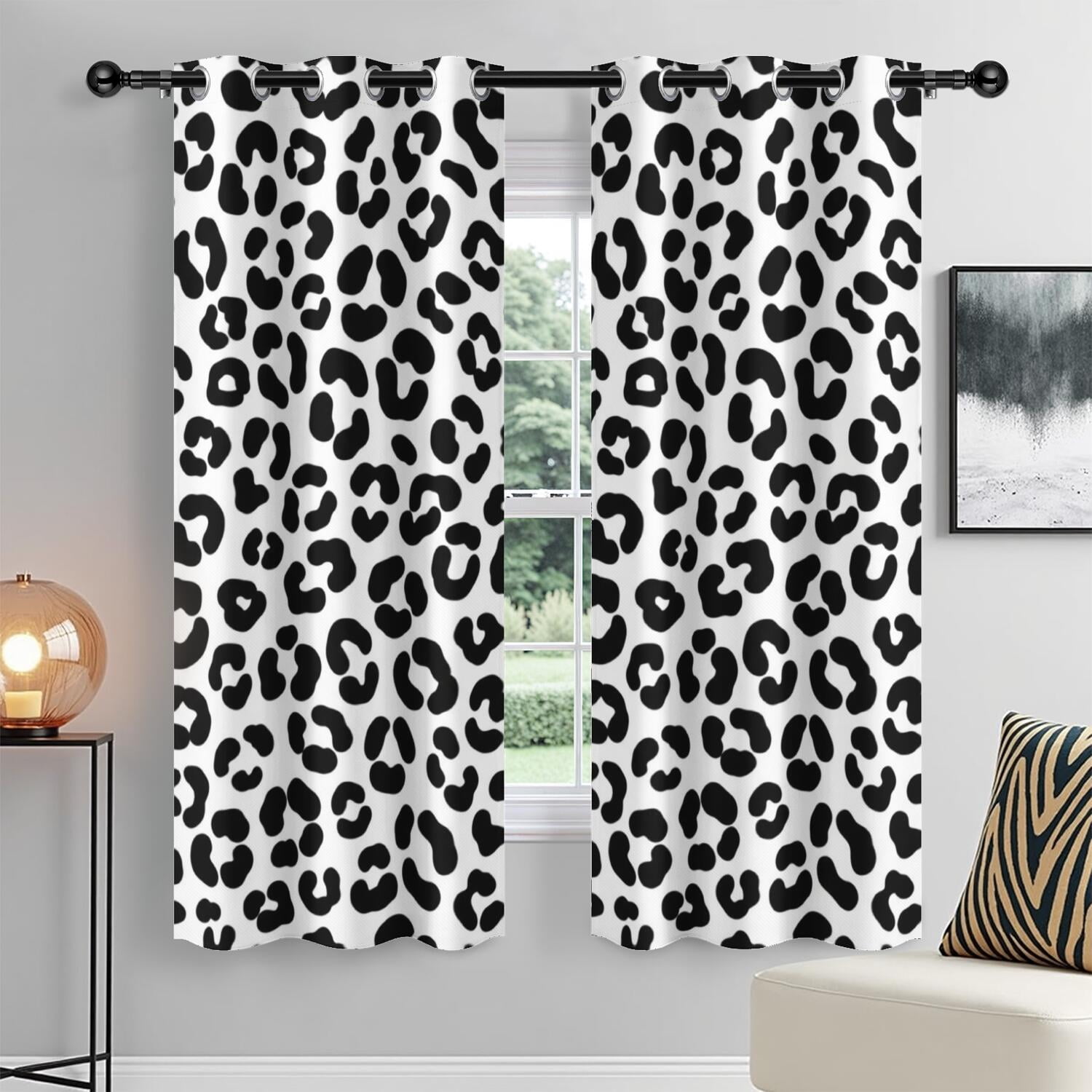 Black and White Leopard Print Pattern Blackout Curtains,Triple Weaved ...