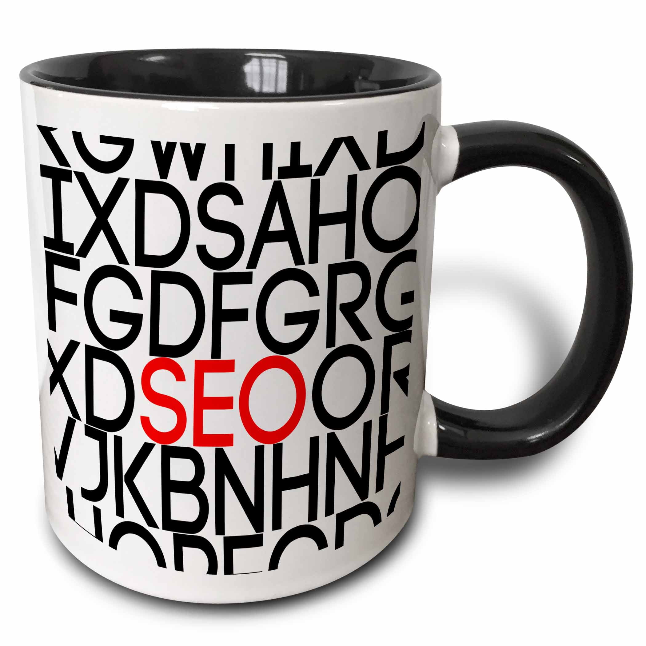 Black and White Letters With The Word SEO In Red 15oz Two-Tone Black ...