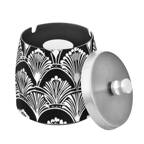 Black and White Line Shell Ashtray with Lid Outdoor for Patio Stainless ...