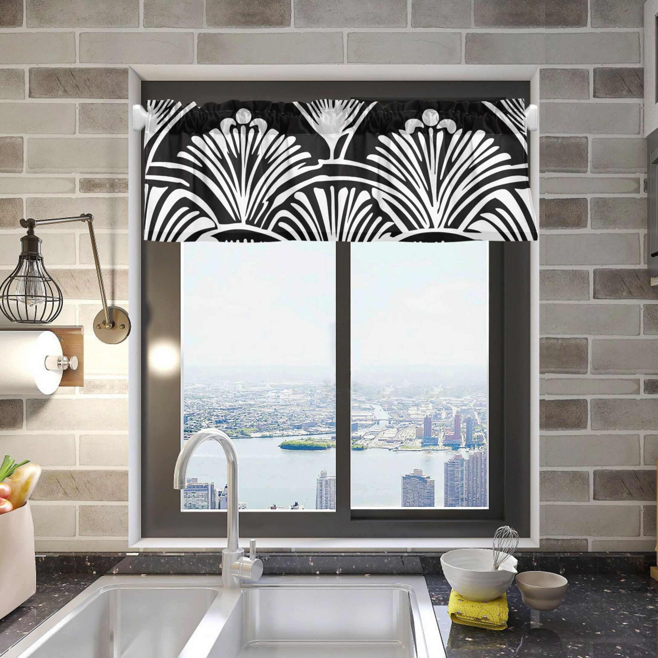 Black and White Line Shell Curtain Valances for Windows Kitchen Living ...