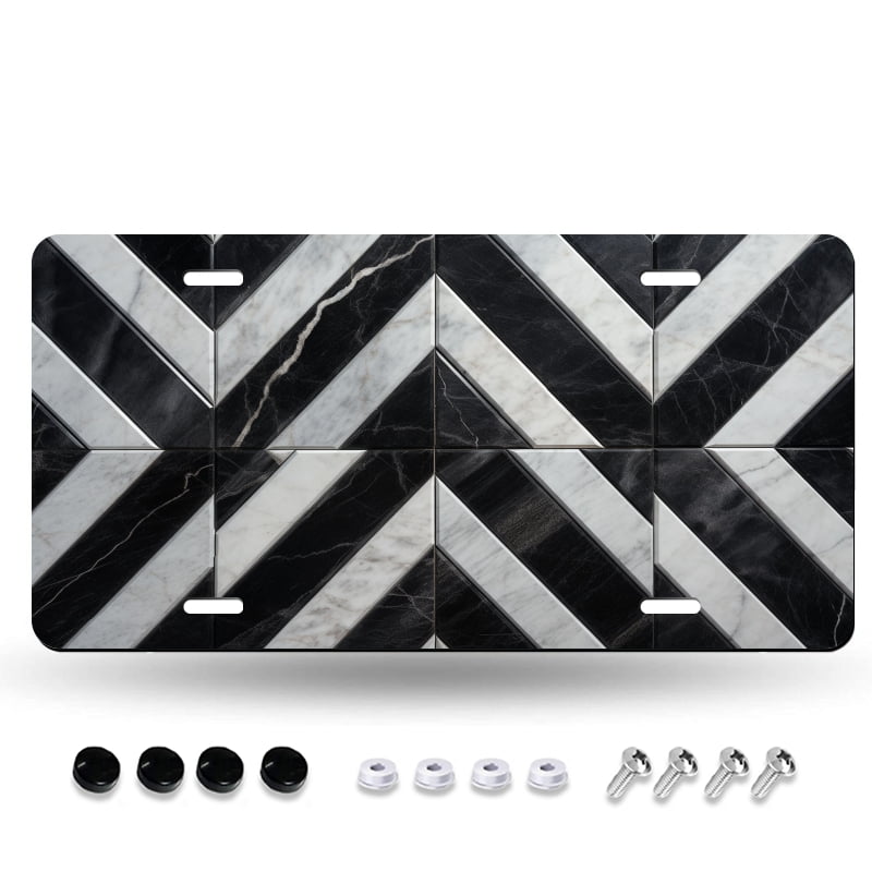Black and White Marble with Diagonal Pattern Front License Plate ...