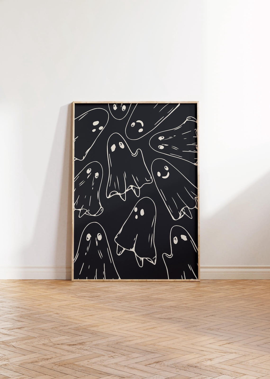 Black and White Melted Ghost Illustration Quirky Fall Wall Art ...