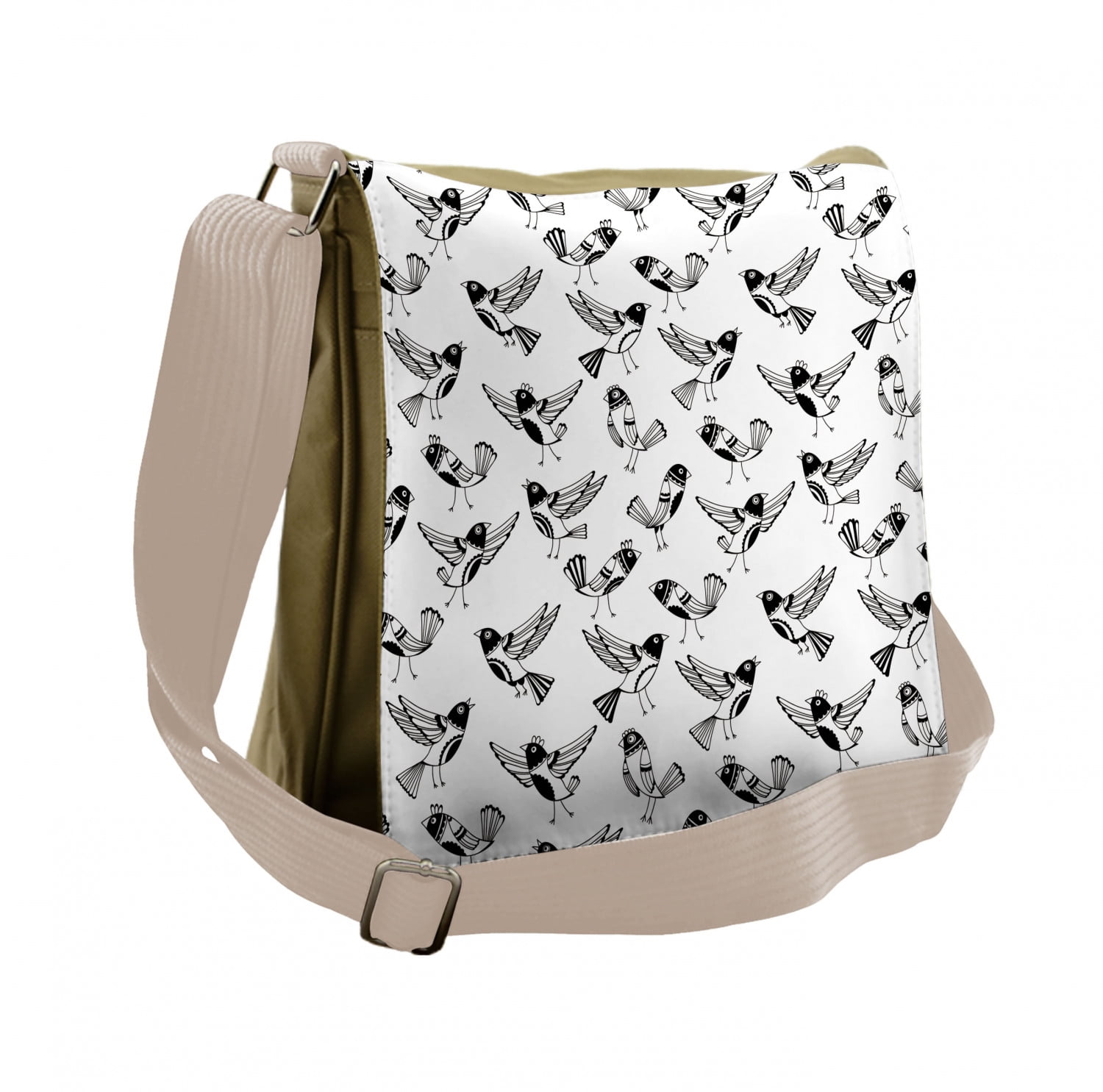Black and White Messenger Bag, Cartoon Birds, Unisex Cross-body, by ...