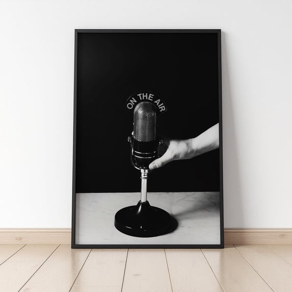 Black and White Microphone Wall Art Print, On Air Studio Photography ...