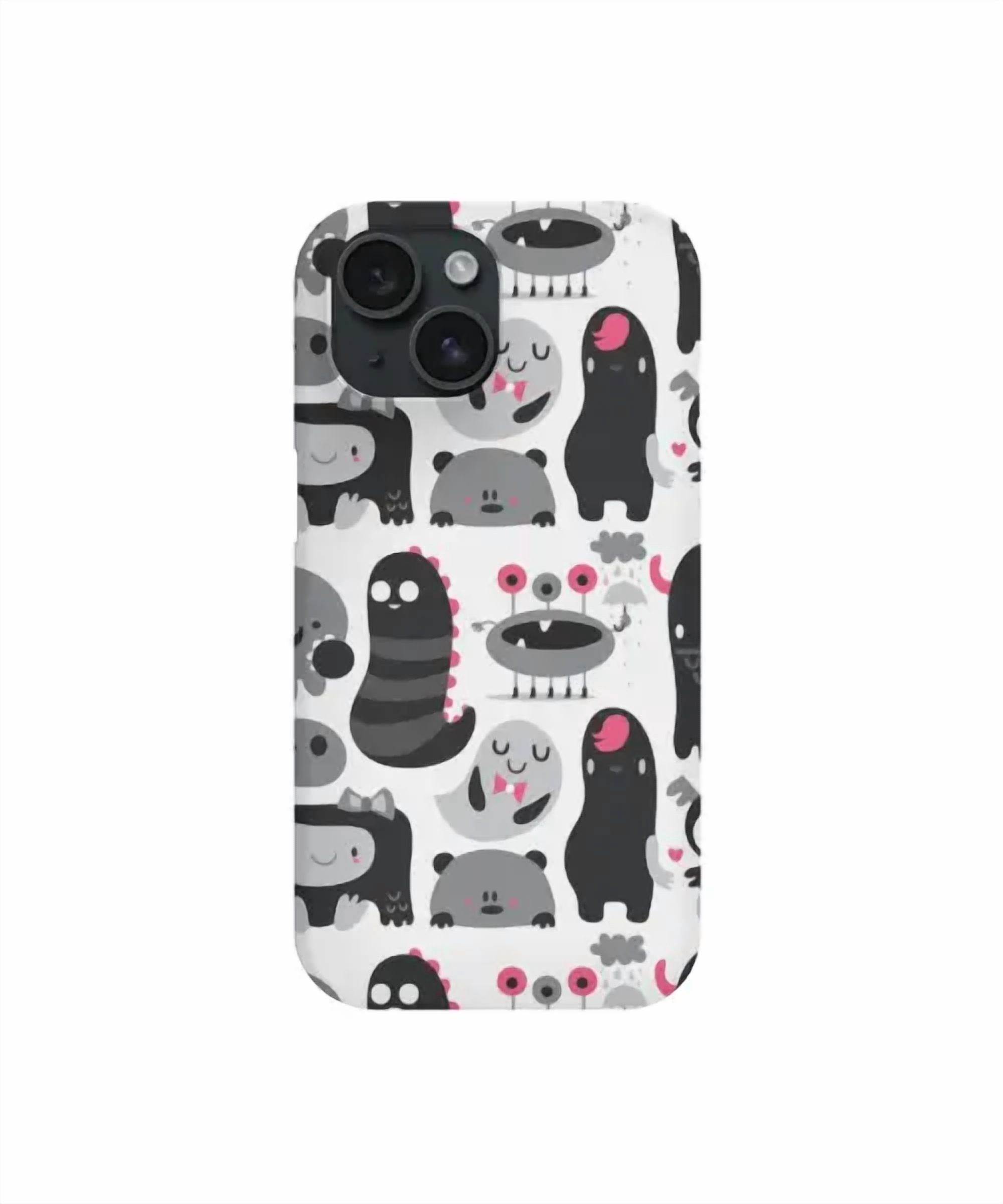 Black and White Monsters Spooky Cute Phone Case for iPhone 16 15 14 13 ...