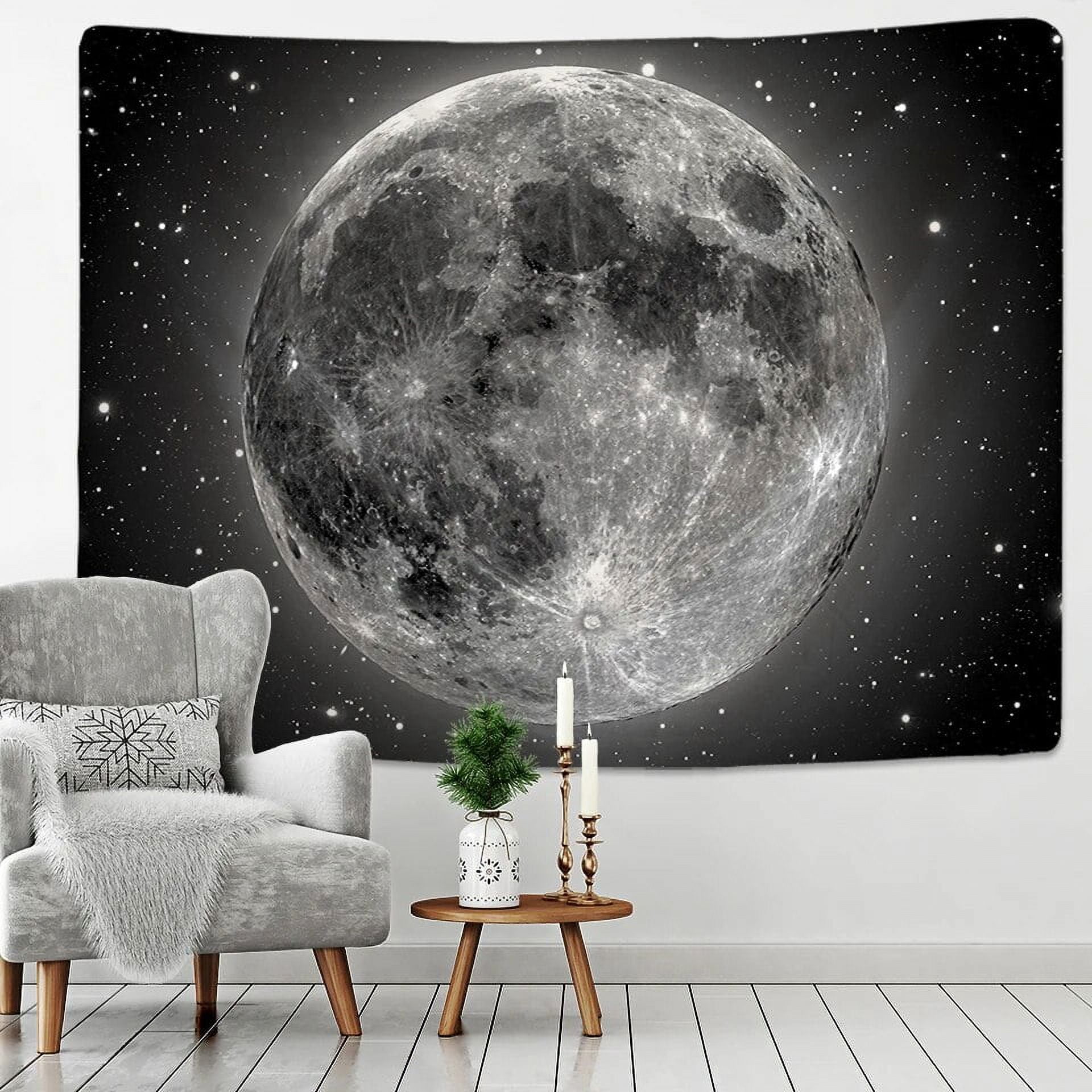 Black and White Moon Tapestry Starry Sky Printing Wall Beach Blanket ...