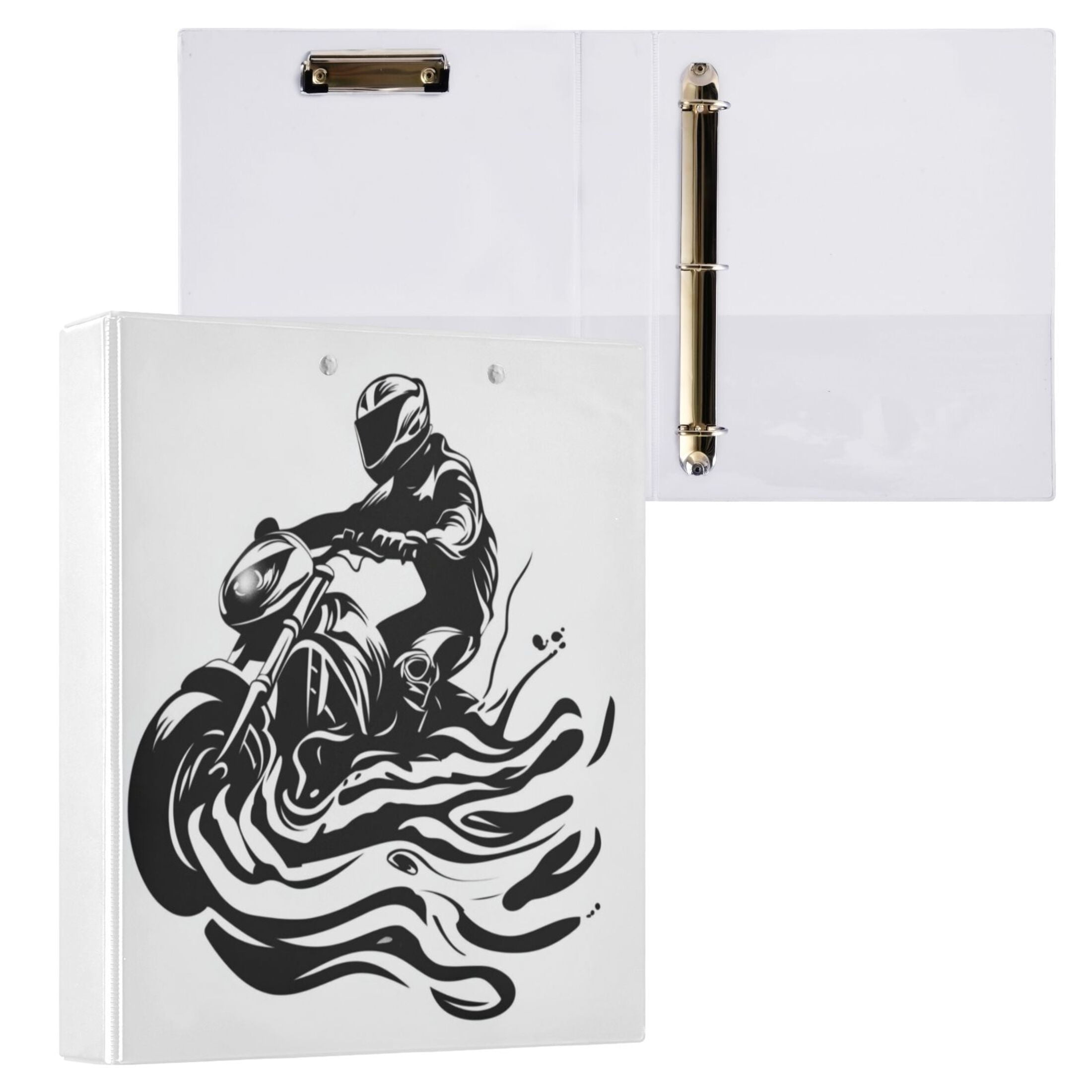 Black and White Motorbike Race 3 Ring Hardcover Binders 1.5in Round ...