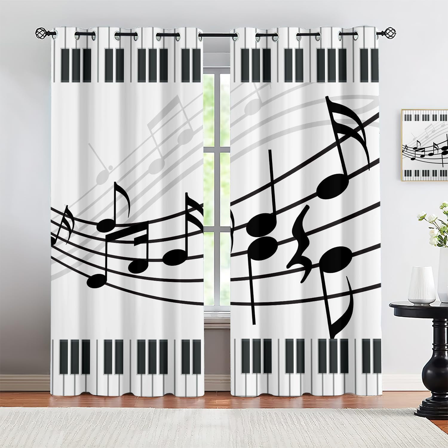 Black and White Musical Keyboard Blackout Curtains,2 Panels,3D Printed ...