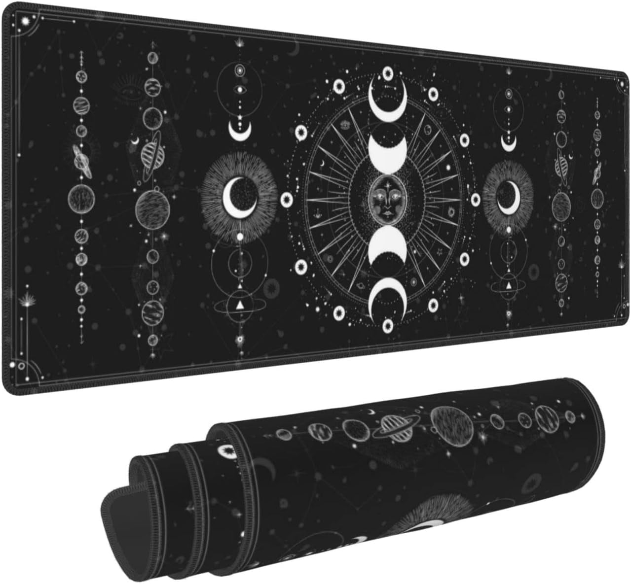 Black and White Mystery Sun Moon Phase Gaming Keyboard Mouse Pad ...
