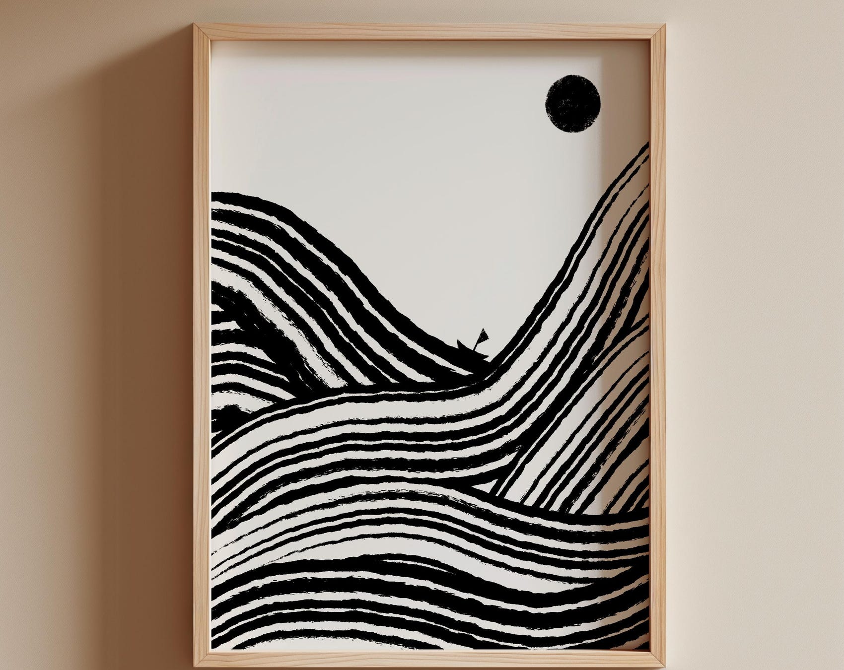 Black and White Ocean Wave Print | Abstract Beach House Decor Wall Art ...