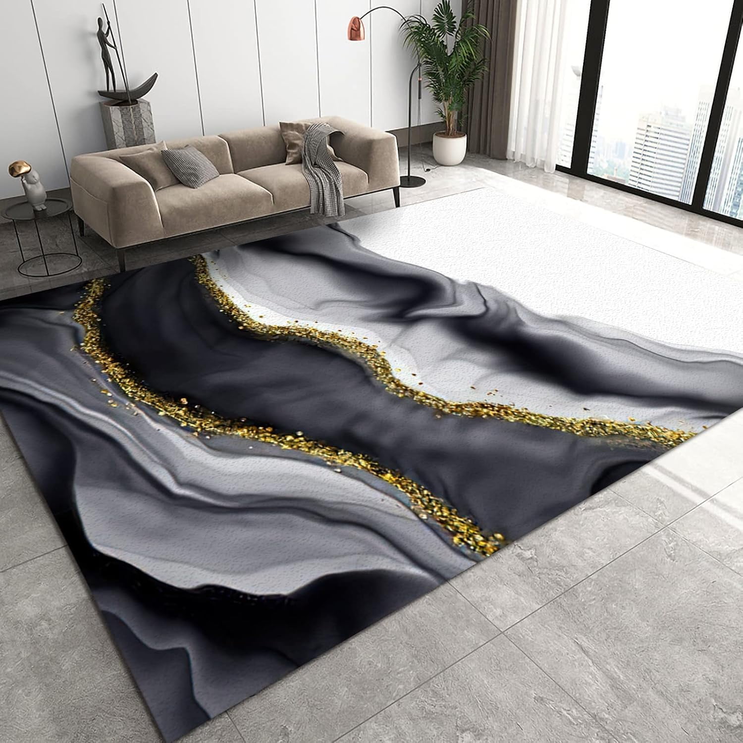 Black and White Oil Painting Area Rugs, Ink Style Apartment Carpet ...