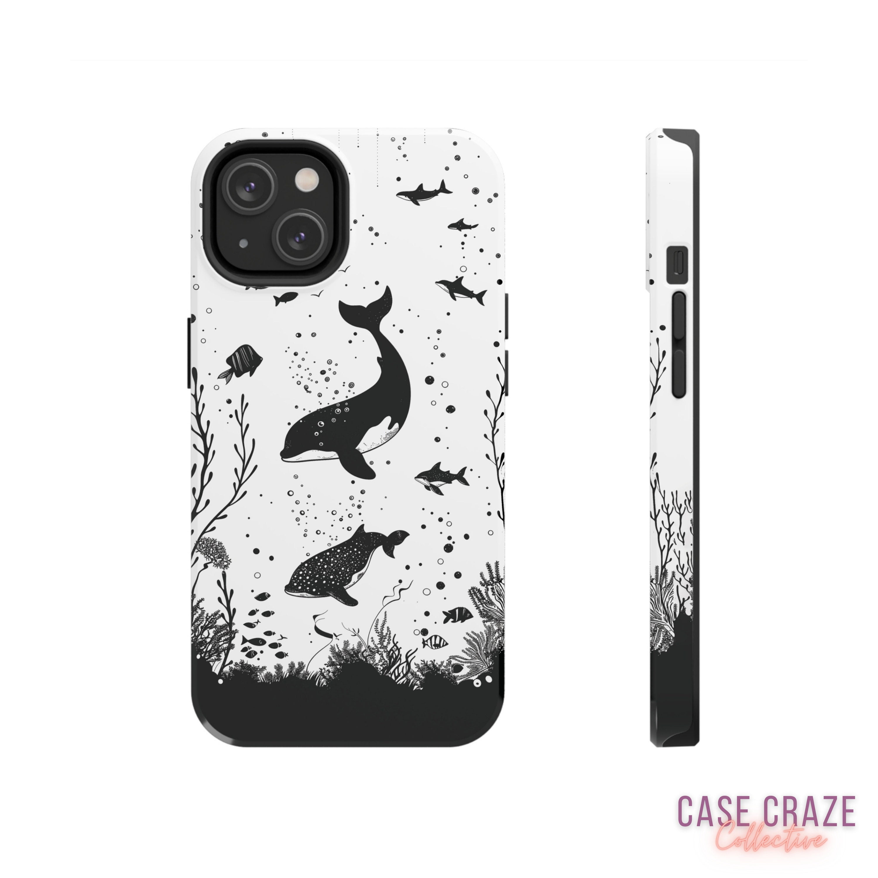 Black and White Orca Whale Tale Phone Case with iPhone 17 through 11 ...