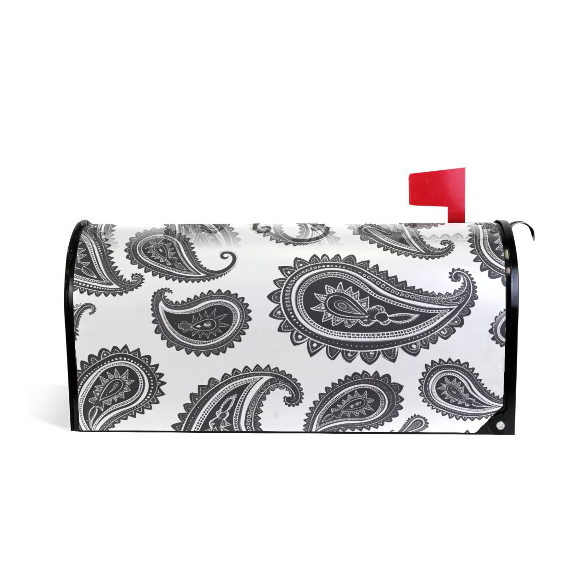Black and White Paisley Mailbox Covers Magnetic Post Box Cover Wraps ...