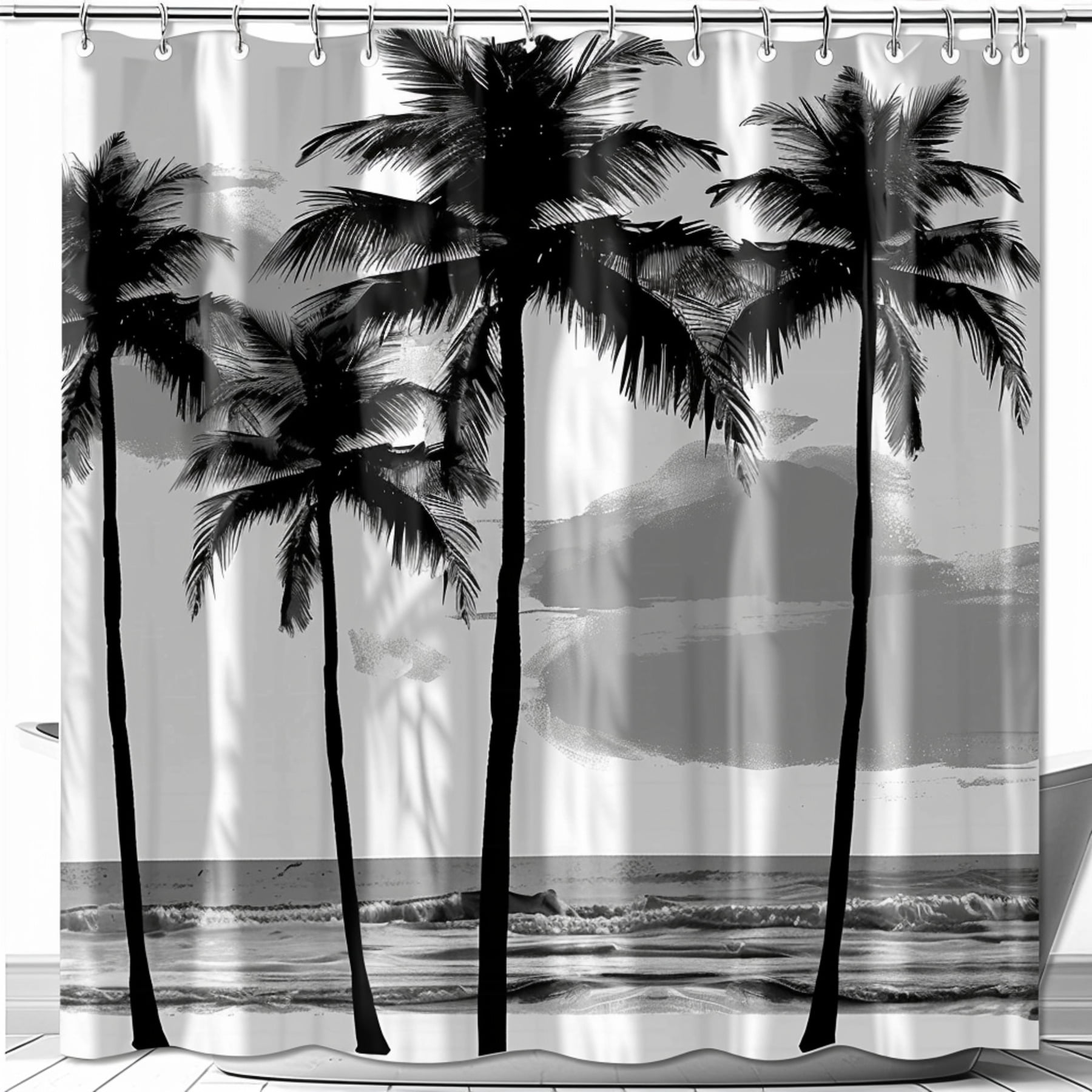 Black and White Palm Tree Shower Curtain Modern Bathroom Decor with ...