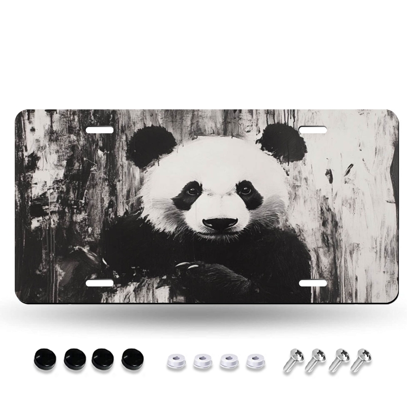 Black and White Panda Oil Painting License Plate Frame, Decorative ...