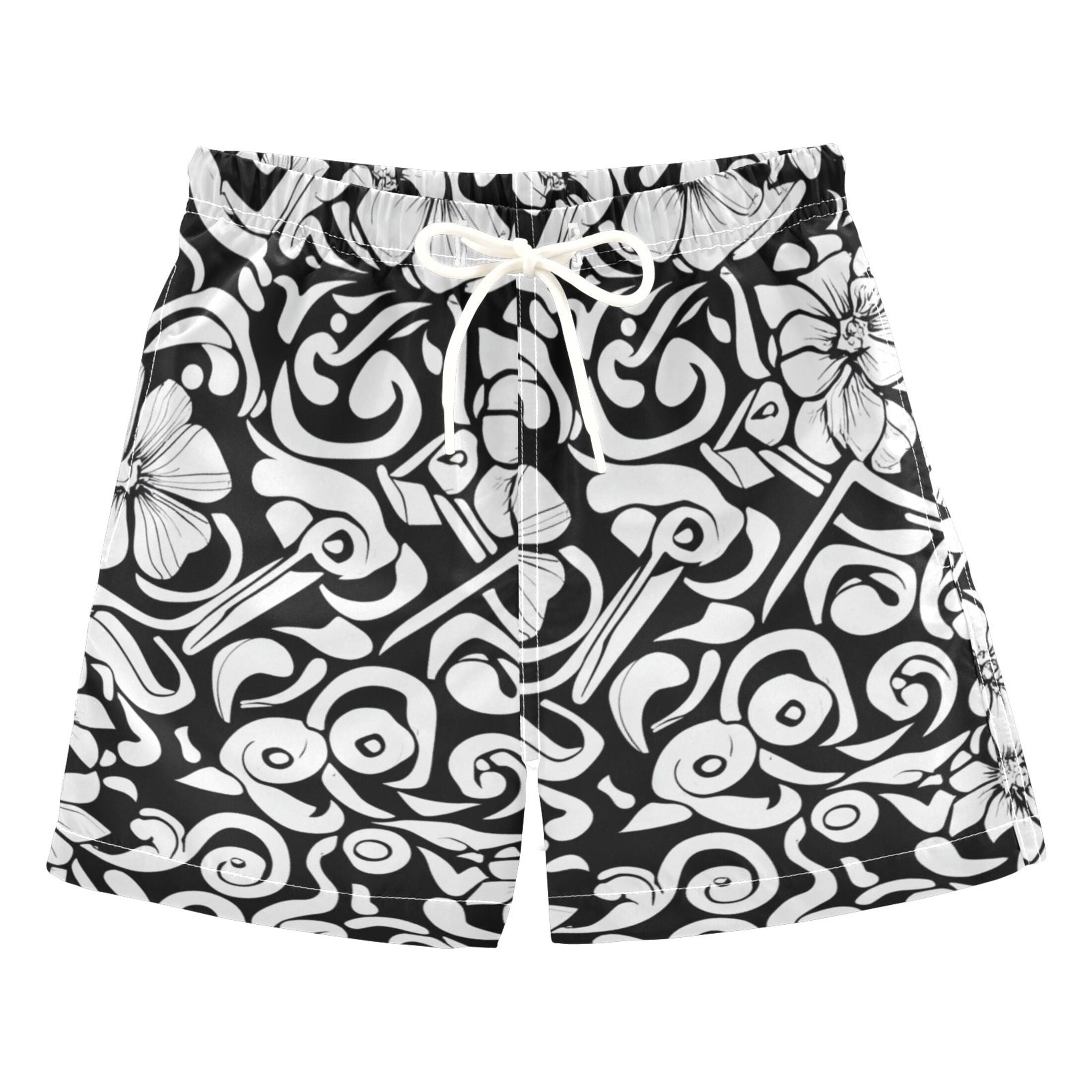 Black and White Pattern Design Boys Swim Trunks Quick Dry Boy Swim ...
