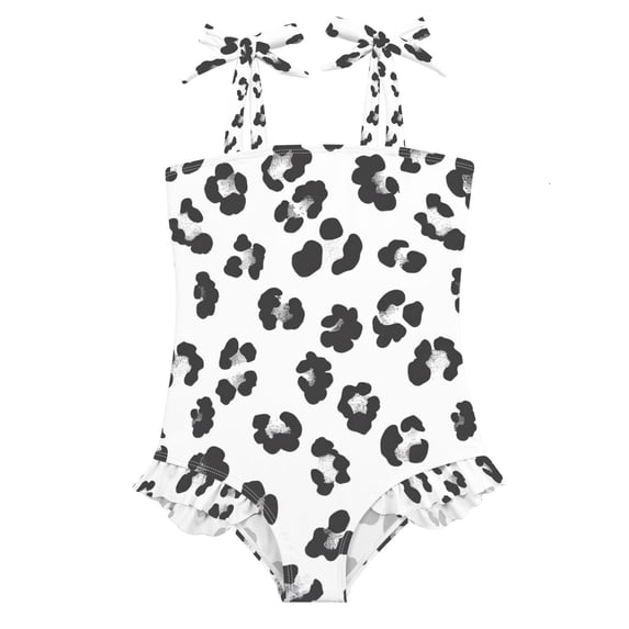 Black and White Pattern Girls' One-Piece Swimsuit Bowknot Tie Shoulder ...