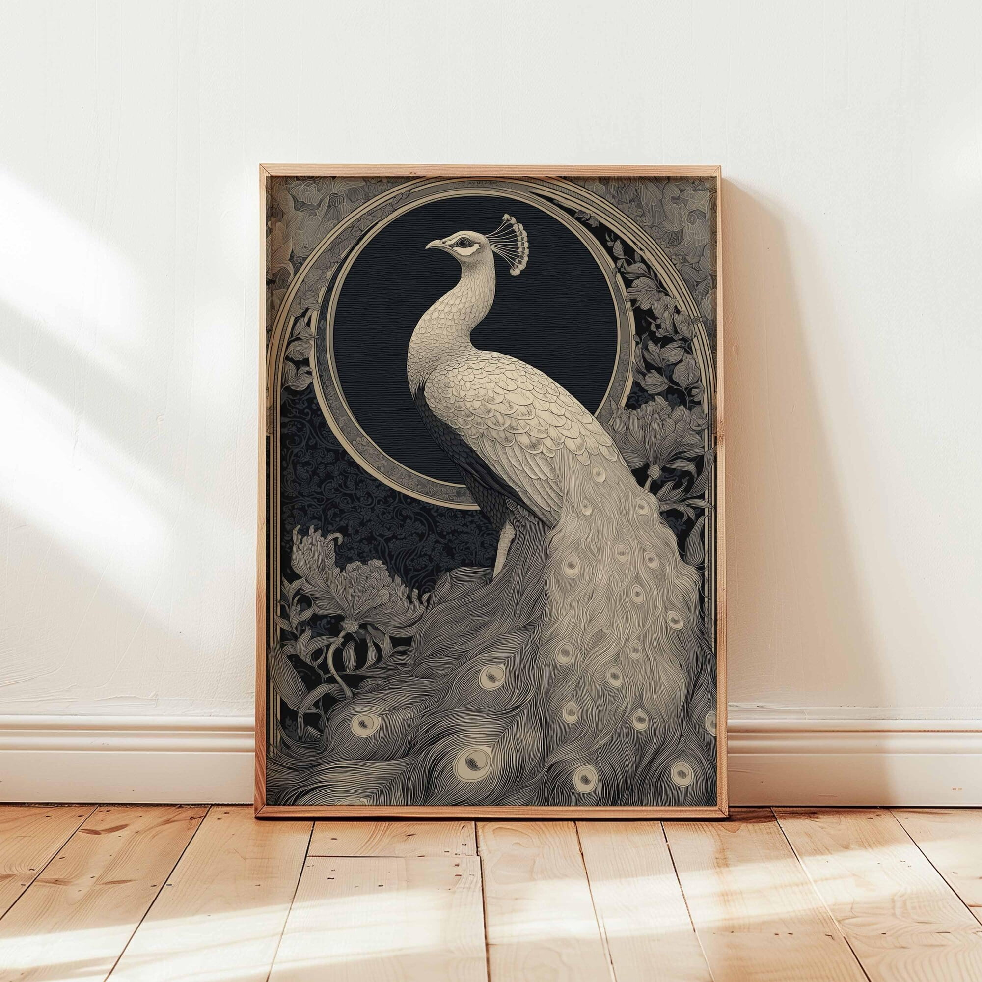 Black and White Peacock Wall Art Print Elegant Monochrome Poster Design ...