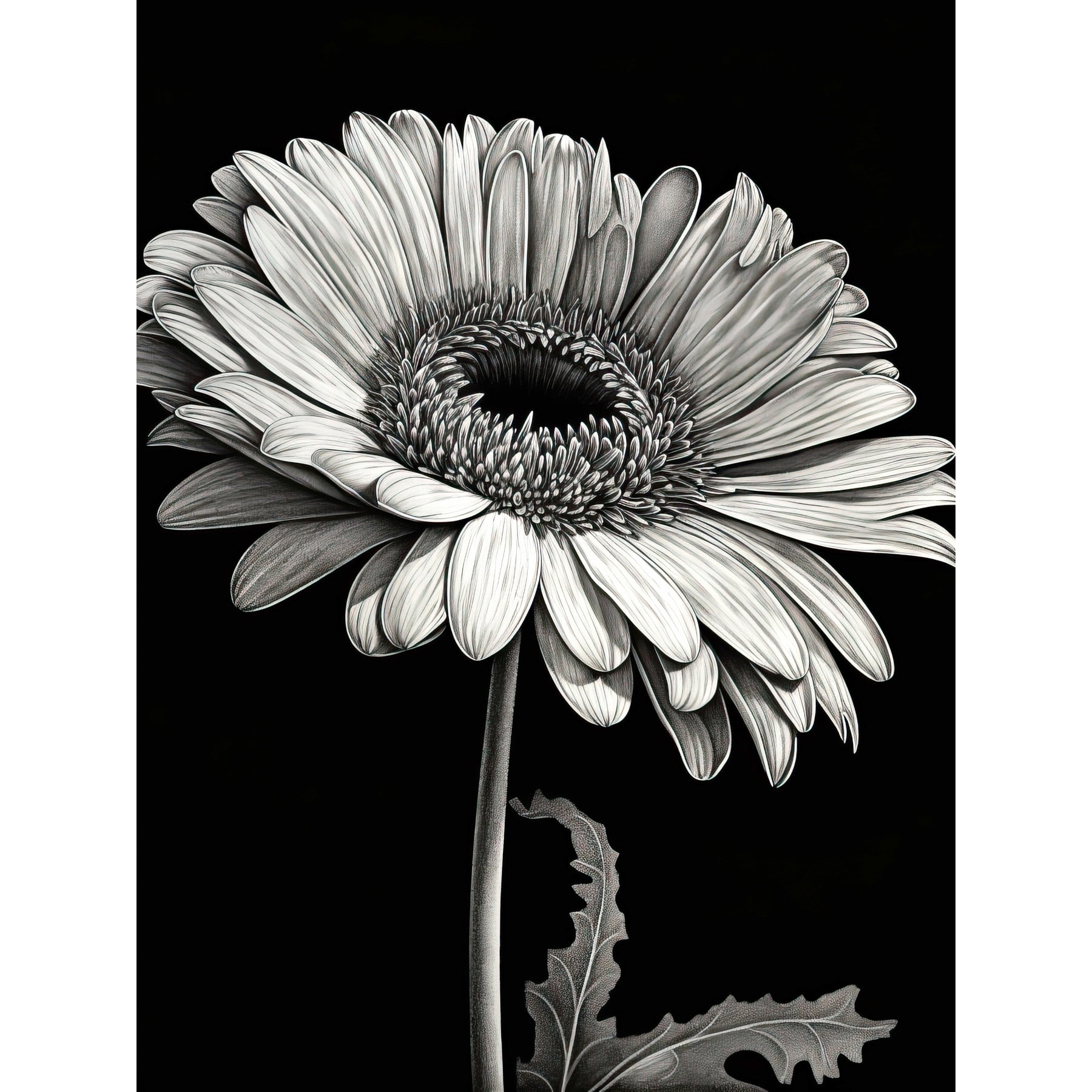 Black and White Pencil Drawing of a Gerbera Flower Extra Large XL Wall ...