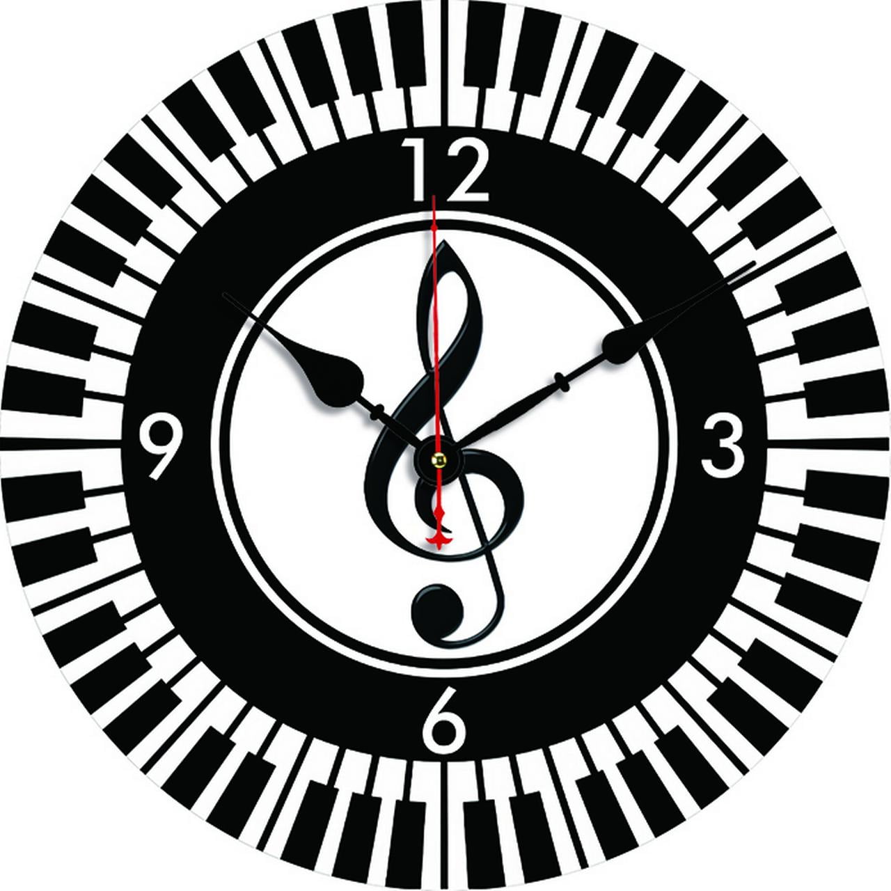 Black and White Piano Key Music Symbols Wall Clock Kitchen Decor Wall ...