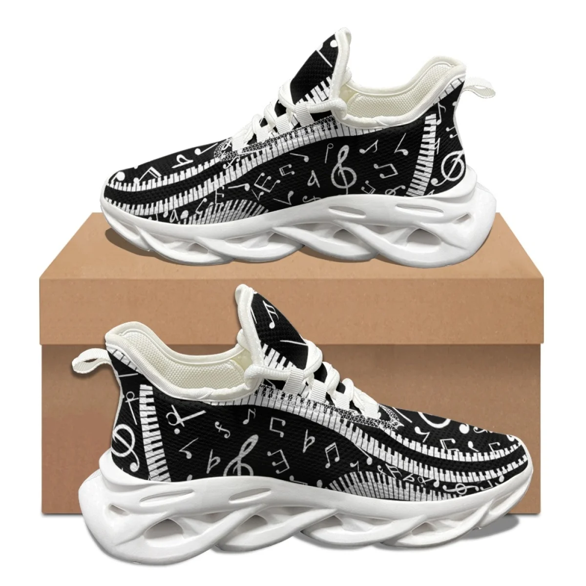 Black and White Piano Notes Pattern Sneakers Women Nurse Fashion Autumn ...
