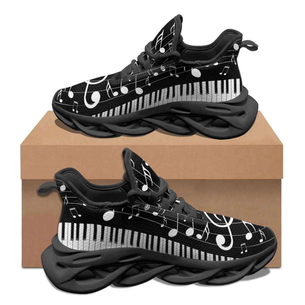 Black and White Piano Notes Pattern Sneakers Women Nurse Fashion Autumn ...