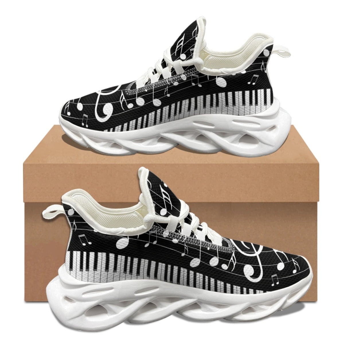 Black and White Piano Notes Pattern Sneakers Women Nurse Fashion Autumn ...