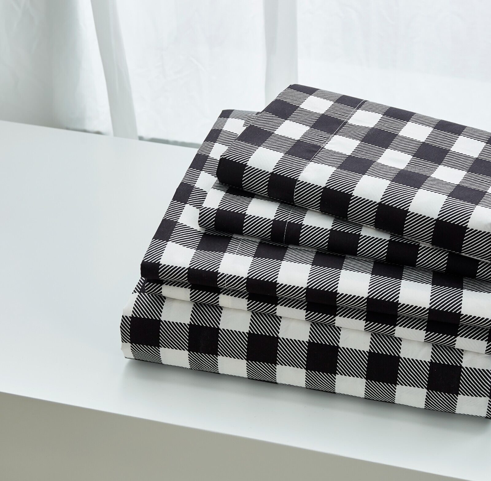 Black and White Plaid - 4-Piece Sheet Set for All Seasons - Walmart.com