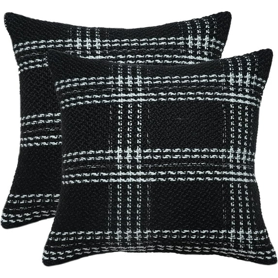 Black and White Plaid Throw Pillow Covers 20x20 inch Set of 2 Knitting ...