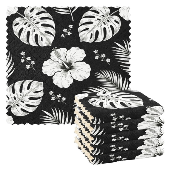 Black and White Plants Kitchen Cloth Dish Towels for Drying Washing ...