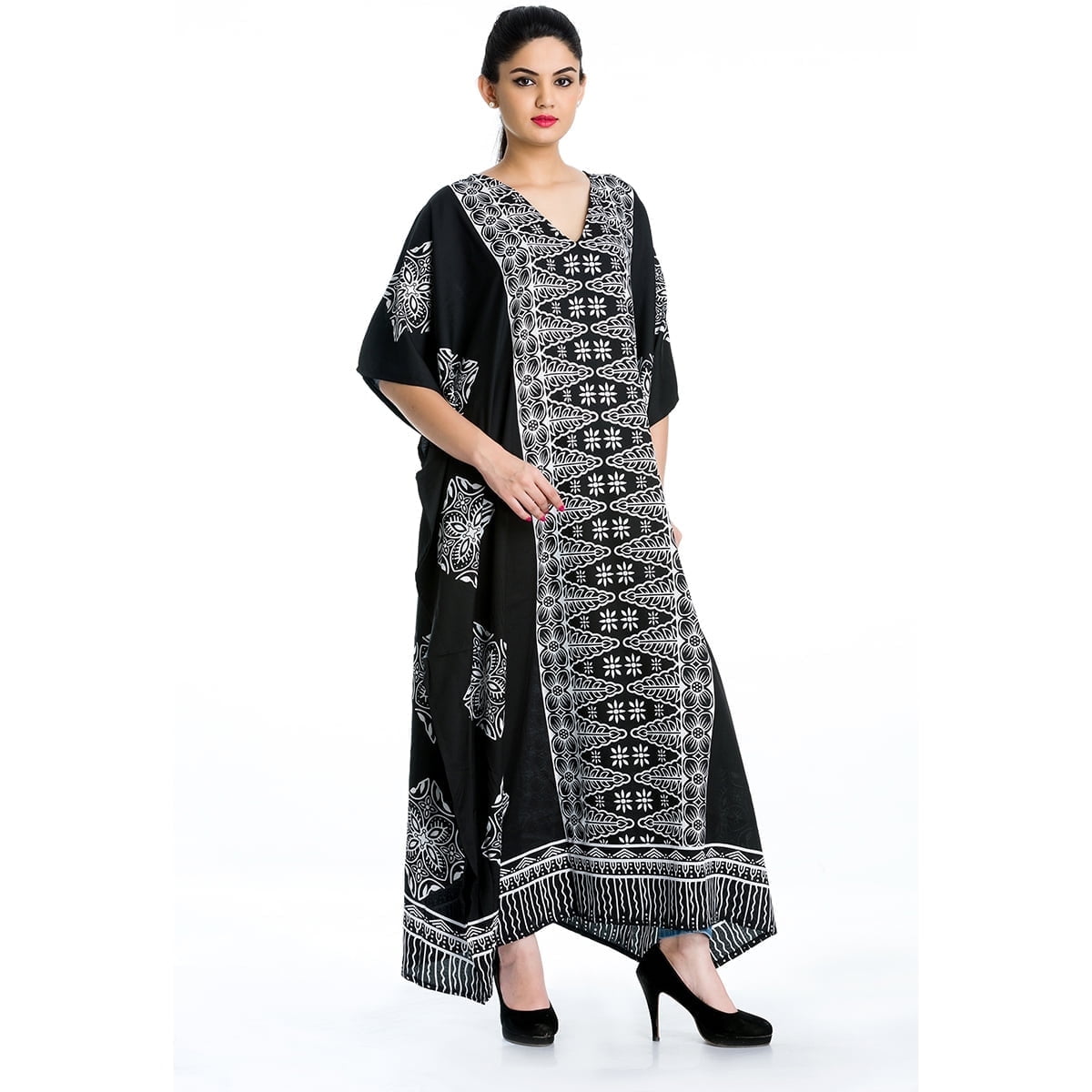 Goood Times Plus Size Black & White Caftan, Maxi Kimono Beach ...