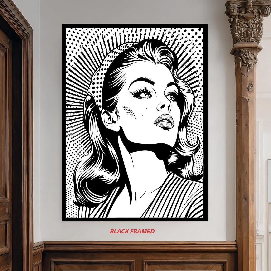 Black and White Pop Retro Woman Comic Style Poster Vintage, Unframed ...