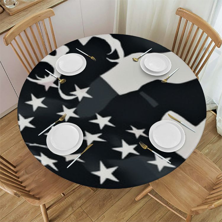 Black and White Print Stretch Table Covers,Elastic Edged Round Fitted ...