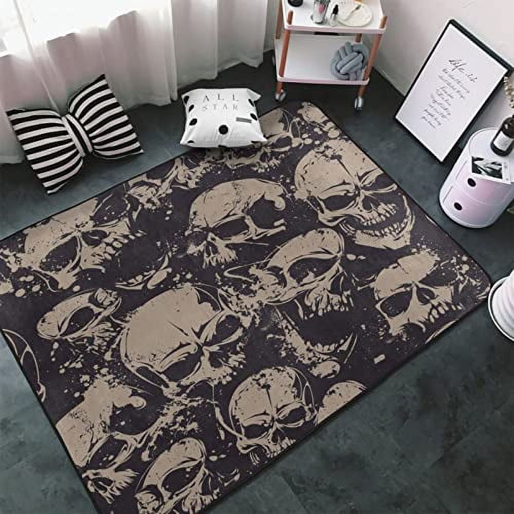 Black and White Punk Gothic Skull Head Area Rug 16 x 24 Inch Sponge ...