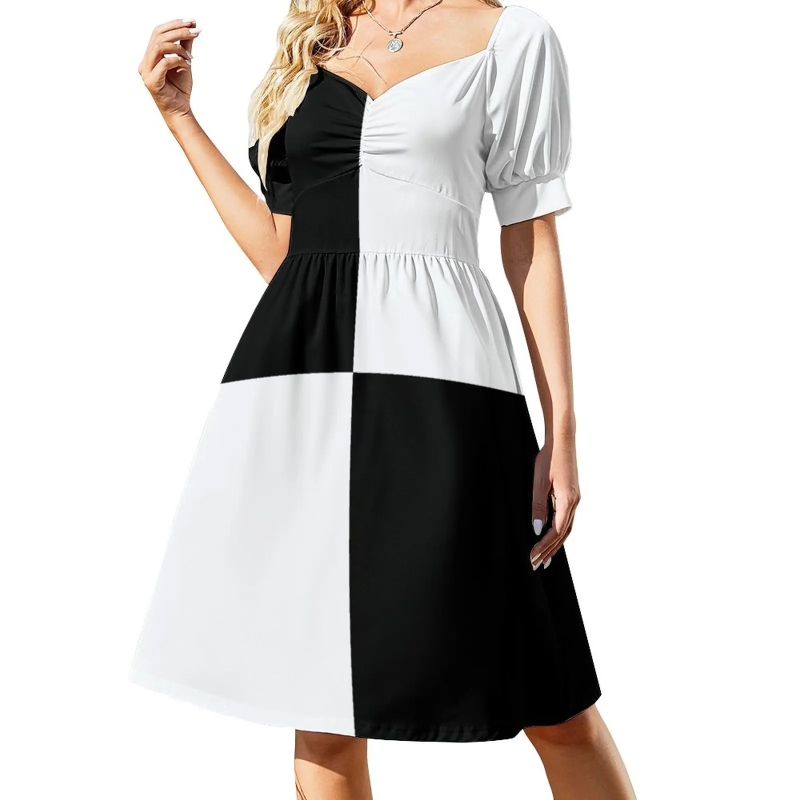 Black and White Quad Contrast Blocks Sleeveless Dress Dress vintage ...