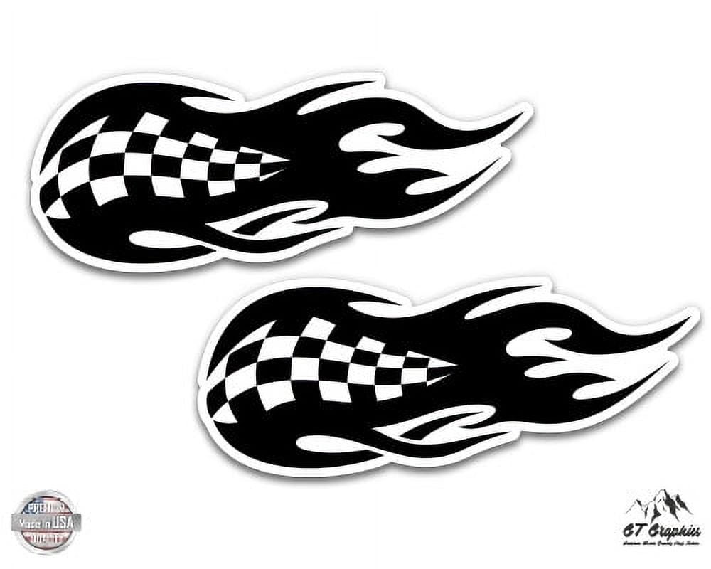 Black and White Race Car Flames - 4" Each Vinyl Stickers - For Car ...