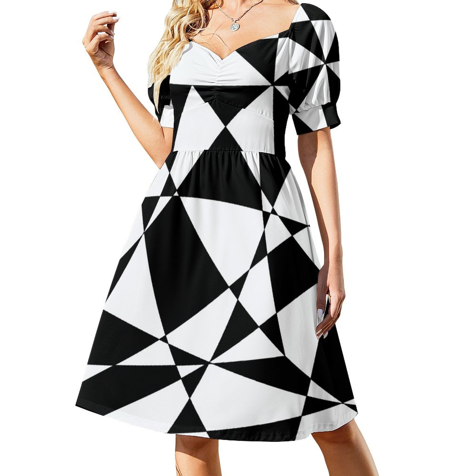 Black and White Retro Geometric Pattern Dress women's fashion dresses ...