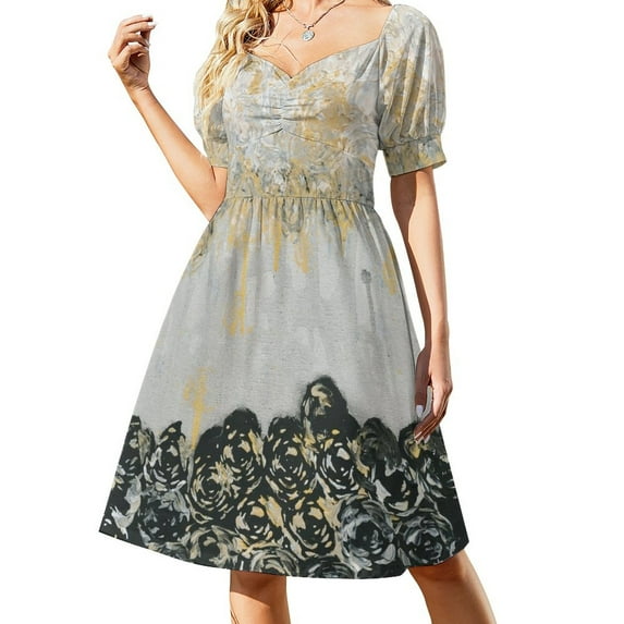 Black and White Roses Sleeveless Dress elegant chic women dresses ...