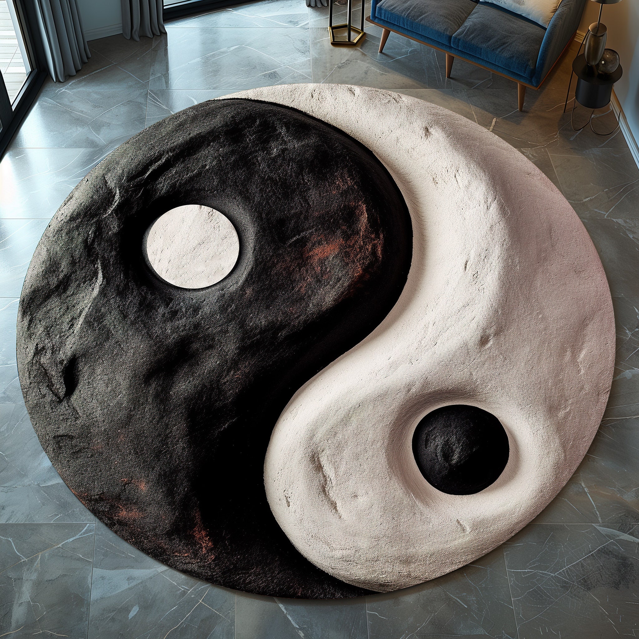 Black and White Round Yin Yang Rug 2 ft = 65 cm - Walmart.com