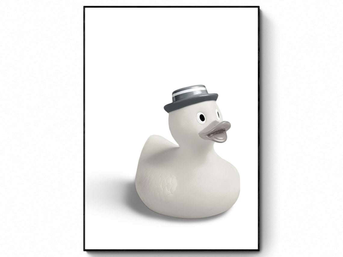 Black and White Rubber Duck Bathroom Wall Art, Unframed Canvas Size ...