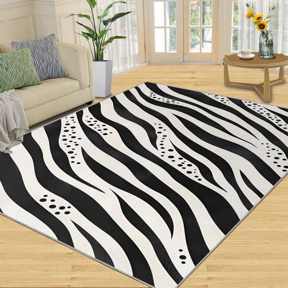 Black and White Rug Abstract Stripes Rugs for Living Room, Modern ...