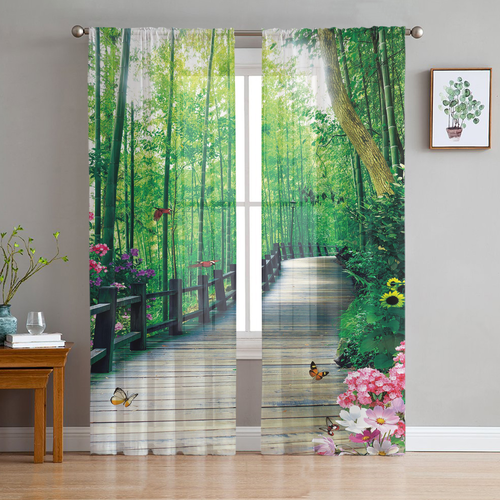 Black and White Shadow Bamboo Forest Ink Painting Tulle Curtains for ...