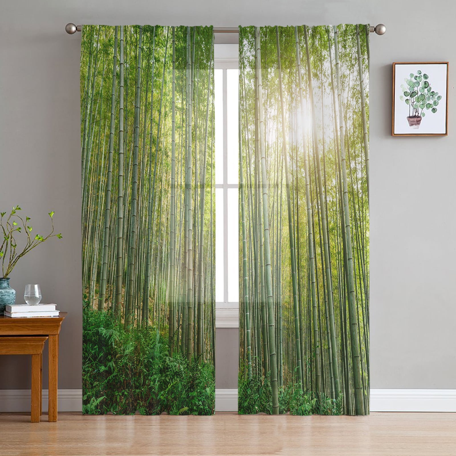 Black and White Shadow Bamboo Forest Ink Painting Tulle Curtains for ...