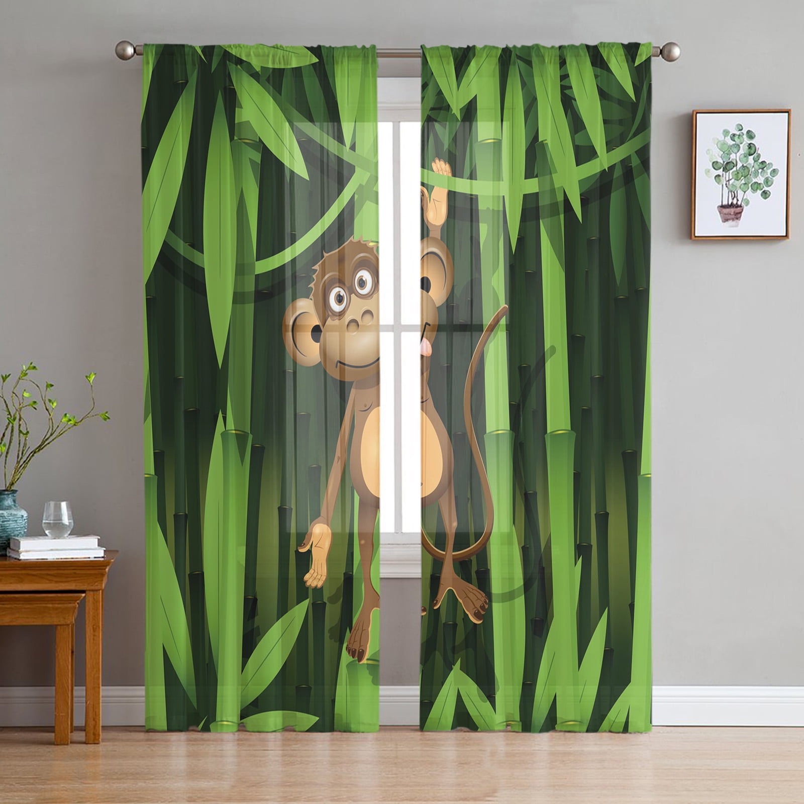 Black and White Shadow Bamboo Forest Ink Painting Tulle Curtains for ...