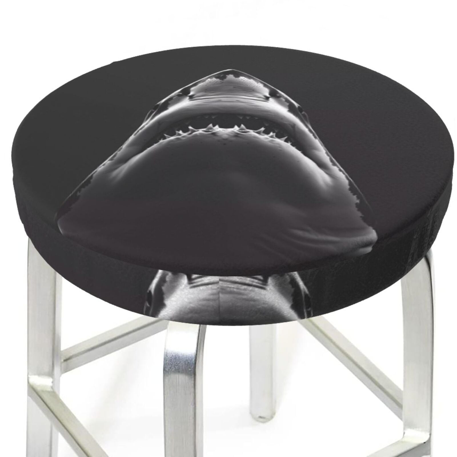 Black and White Shark Bar Stool Covers - Stretch Round Seat Covers with ...