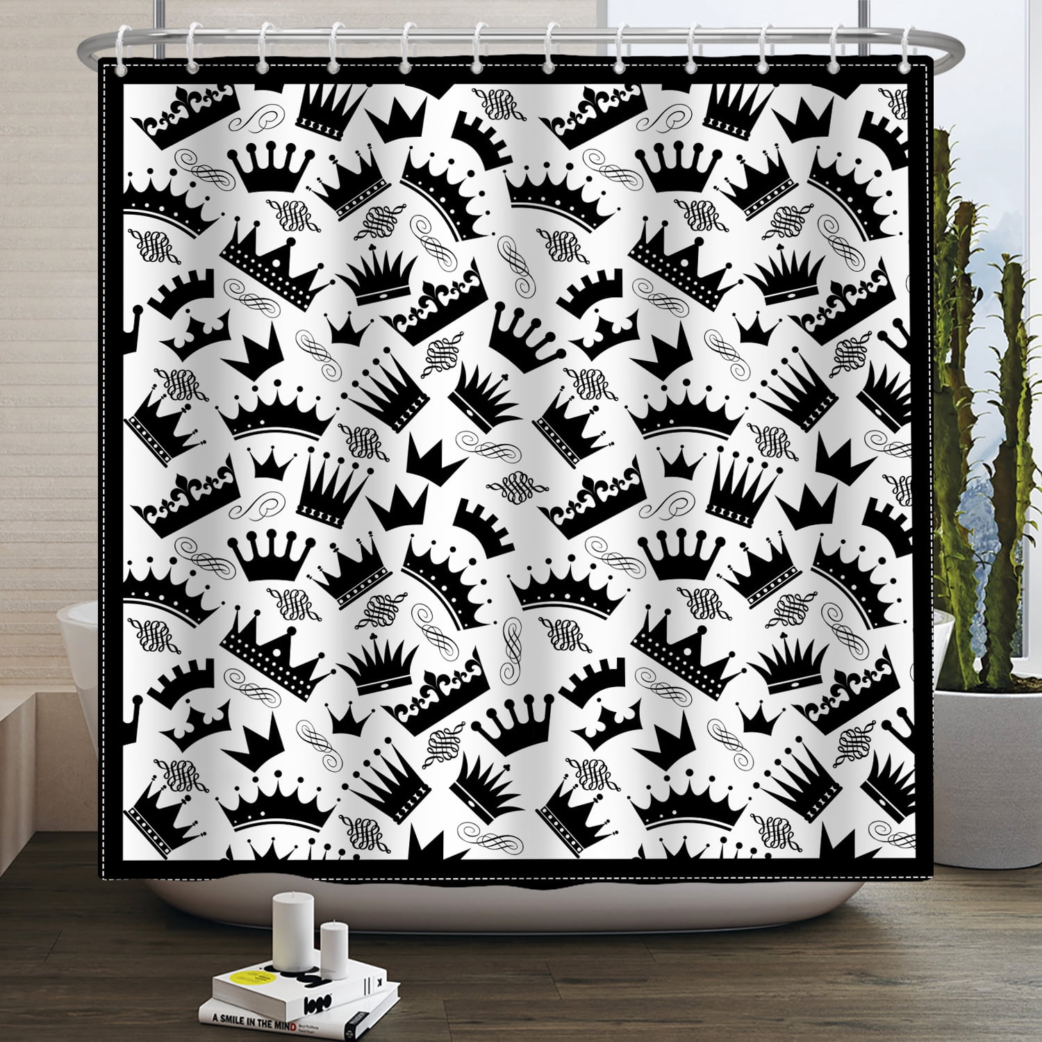 Black and White Shower Curtain Crowns Creative Design Waterproof Fabric ...