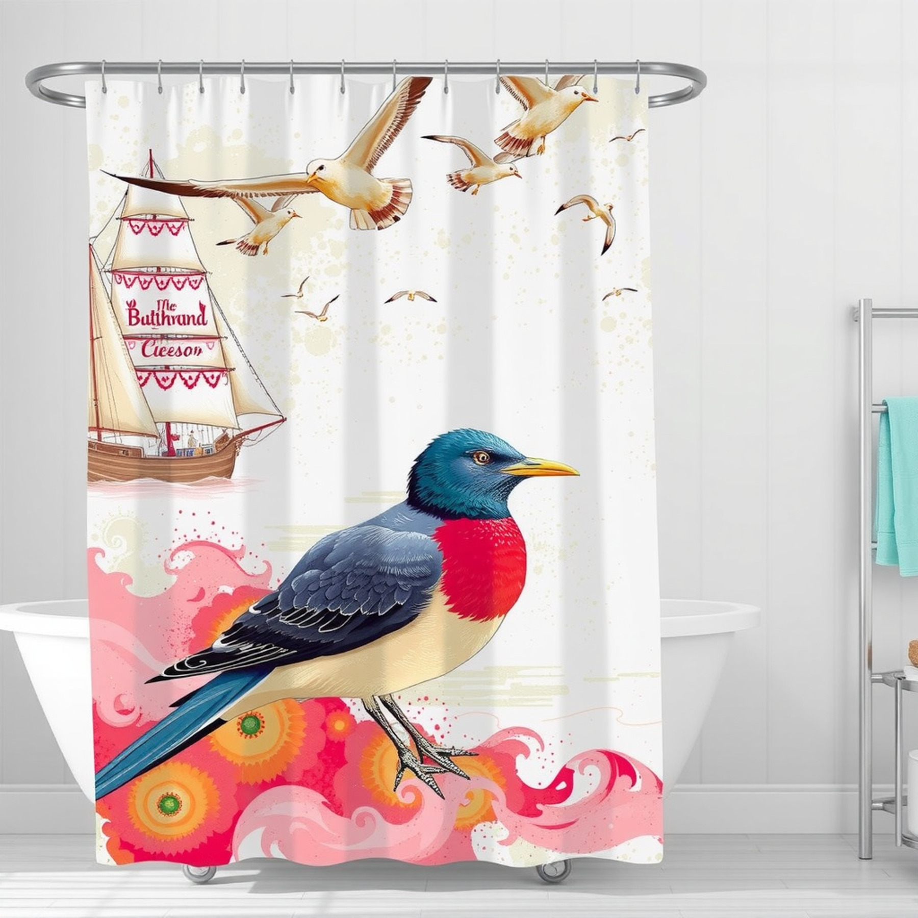 Black and White Shower Curtain - Mountain Landscape with Stars Grass ...