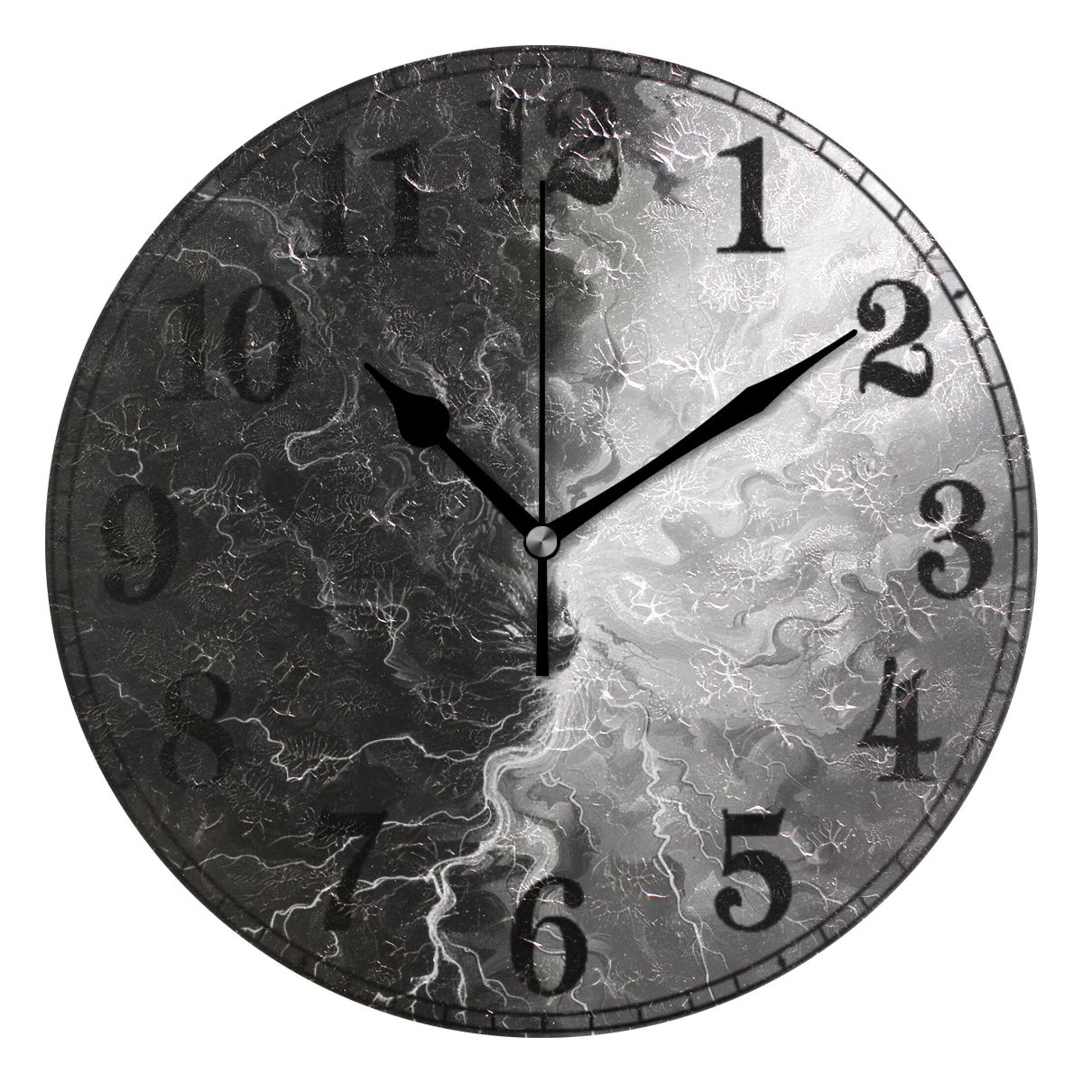 Black and White Silent Wall Clock 10" Non-Ticking Battery Clock ...