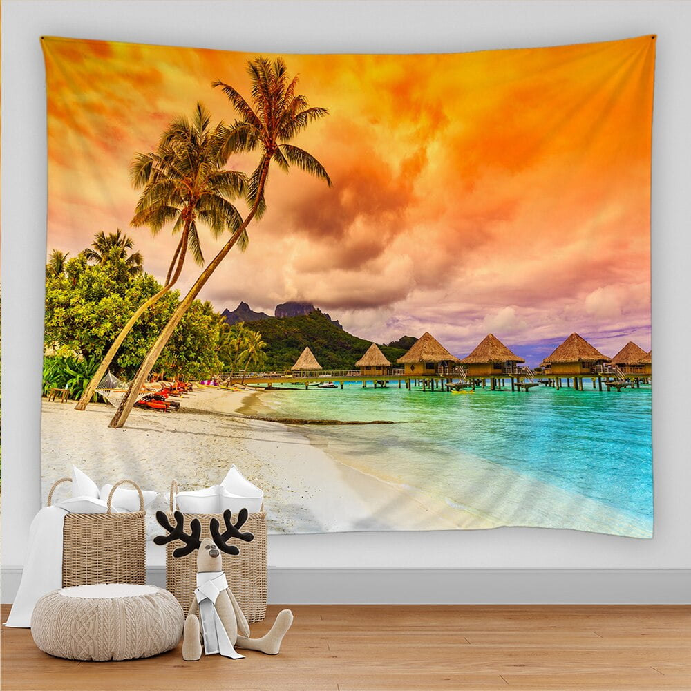 Black and White Silhouette Tropical Coconut Palm Tree Tapestry Wall ...