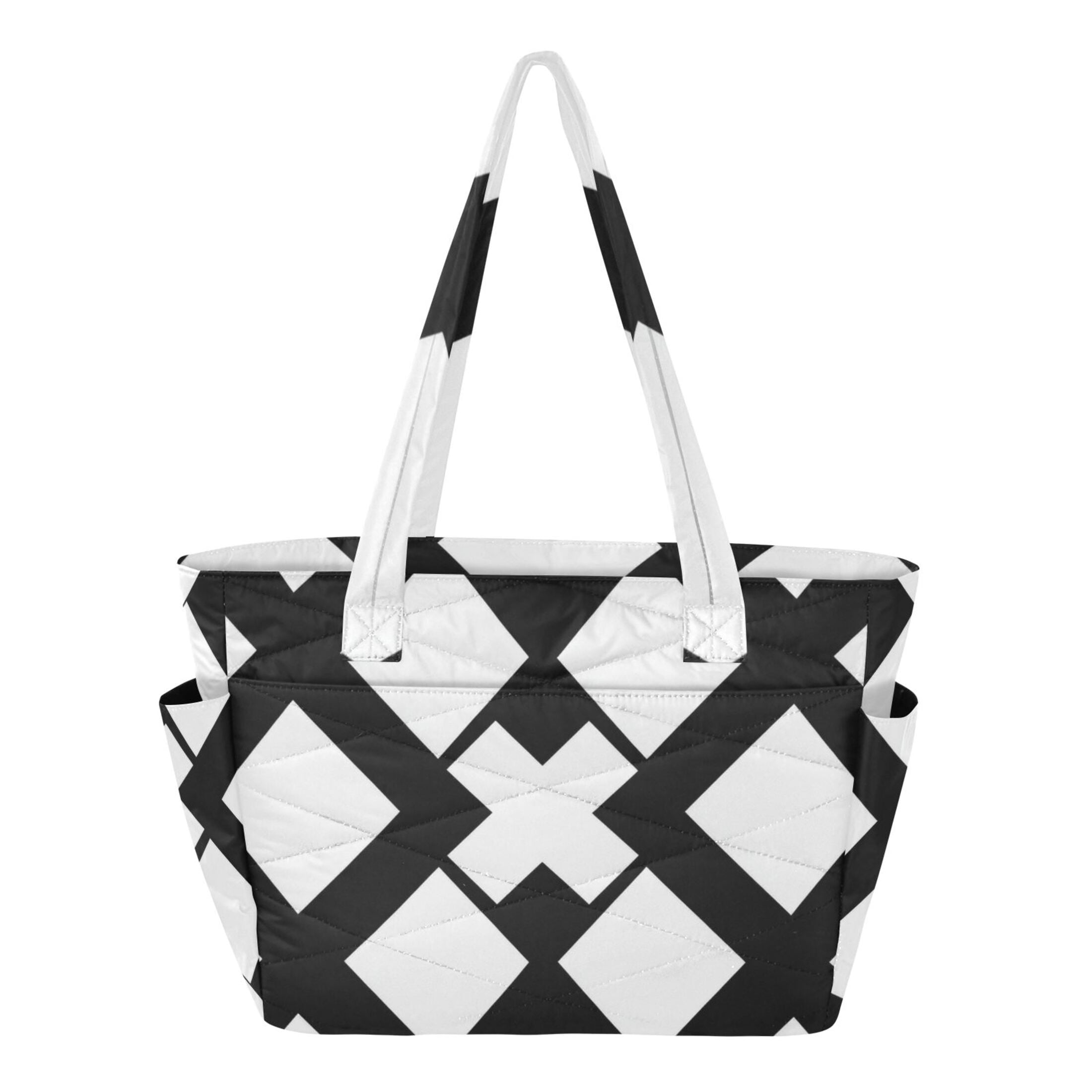 Black and White Simple Art Women's Quilted Tote HandBag Beach Bag ...